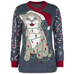 Ugly Christmas Sweater Cat Wrapped In Lights Weihnachtspullover multicolor in 4XL Women's Opt. - 2 __ 2021