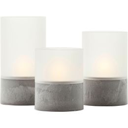 Brilliant Au&szlig;en-Tischleuchte "Bougie", grau wei&szlig;matt, 1, &Oslash; 8cm H: 10cm, 3 Stk., Leuchten, LED-Kerzen 3er-Set, Timer, H&ouml;he 10/12,5/15 cm, &Oslash; 8 cm