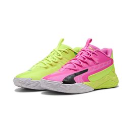 Basketballschuh Puma "Dagger 2 Mid Basketballschuhe Erwachsene", Gr. 40.5, lime squeeze bright aqua schwarz gelb blau, Obermaterial: Synthetik, Textil; Futter: Textil; Innensohle: Textil; Laufsohle: Gummi, Synthetik, Schuhe
