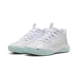Basketballschuh Puma "Dagger 2 Mid Basketballschuhe Jugendliche", Kinder, Gr. 35,5, wei&szlig; silber feather gray metallic, Obermaterial: Synthetik, Textil; Futter: Textil; Innensohle: Textil; Laufsohle: Gummi, Synthetik, Schuhe