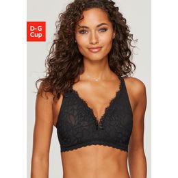 Bralette-BH Lascana, Damen, Gr. 70, Cup D, blau (schwarz), Spitze, Obermaterial: 88% Polyamid, 12% Elasthan, BHs, ohne B&uuml;gel, aus Spitze mit High-Apex-Tr&auml;gern, Dessous