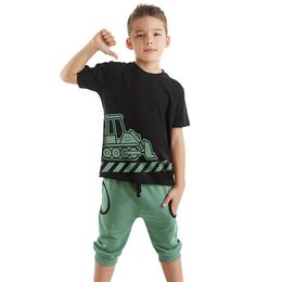 Denokids 2tlg. Outfit in Schwarz/ T&uuml;rkis - 66% | Gr&ouml;&szlig;e 128 | Kinder-oberteile