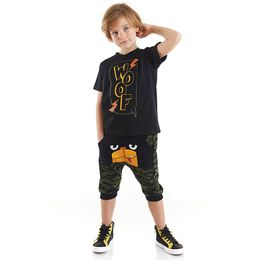 Denokids 2tlg. Outfit "Woof" in Schwarz/ Khaki - 72% | Gr&ouml;&szlig;e 92 | Kinder-oberteile