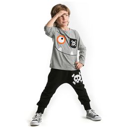 Denokids 2tlg. Outfit "Happy Pirate" in Grau/ Schwarz - 60% | Gr&ouml;&szlig;e 110 | Kinder-longsleeves