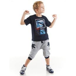 Denokids 2tlg. Outfit "T-rex Info" in Schwarz/ Grau - 74% | Gr&ouml;&szlig;e 104 | Kinder-oberteile