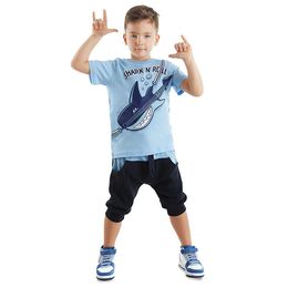 Denokids 2tlg. Outfit "Shark'n Roll" in Hellblau/ Schwarz - 70% | Gr&ouml;&szlig;e 92 | Kinder-oberteile