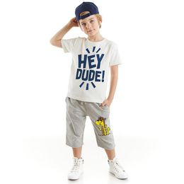 Denokids 2tlg. Outfit "Hey Dude" in Wei&szlig;/ Grau - 70% | Gr&ouml;&szlig;e 92 | Kinder-oberteile