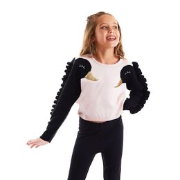 Denokids Pullover "Black Swans" in Rosa/ Schwarz - 62% | Gr&ouml;&szlig;e 104 | Kinder-pullover