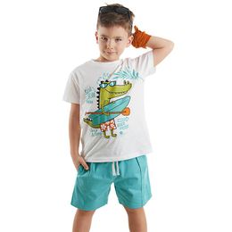 Denokids 2tlg. Outfit "Beach Croco" in Wei&szlig;/ T&uuml;rkis - 65% | Gr&ouml;&szlig;e 92 | Kinder-oberteile