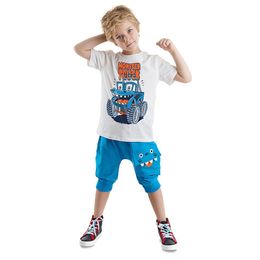 Denokids 2tlg. Outfit "Funny Truck" in Wei&szlig;/ Blau - 64% | Gr&ouml;&szlig;e 116 | Kinder-oberteile