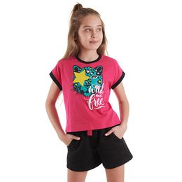 Denokids 2tlg. Outfit "Wild free" in Schwarz/ Pink - 70% | Gr&ouml;&szlig;e 122 | Kinder-oberteile