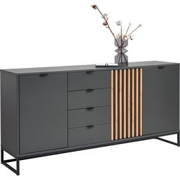 Voleo Sideboard, Graphit, Eiche Artisan, Metall, 3 F&auml;cher, 4 Schublade(n) Schubladen, 177.1x85.4x40 cm, FSC Mix, Beim&ouml;bel erh&auml;ltlich, Wohnzimmer, Kommoden & Sideboards, Sideboards