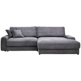 CARRYHOME Ecksofa, Dunkelgrau, Textil, 3-Sitzer, F&uuml;llung: Schaumstoff,Hohlfaser, Ottomane rechts, L-Form, 300x180 cm, R&uuml;cken echt, Wohnzimmer, Sofas & Couches, Wohnlandschaften, Ecksofas