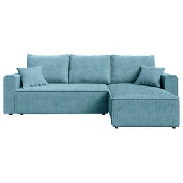 CARRYHOME Ecksofa, T&uuml;rkis, Textil, 3-Sitzer, F&uuml;llung: Schaumstoffflocken,Schaumstoffflocken, Ottomane rechts, seitenverkehrt montierbar, L-Form, 241x138 cm, Liegefunktion, Schlafen auf Sitzh&ouml;he, R&uuml;cken echt, haustierfreundlicher Bezug, Wohnzimmer, Sofas & Couches, Wohnlandschaften, Ecksofas