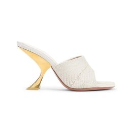 Amina Muaddi Sandalen - Textured Sandals With Gold Accented 9Cm Heel - Gr. 40 (EU) - in Beige - f&uuml;r Damen