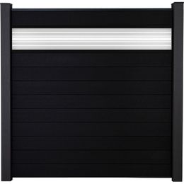 GroJa Solid Steckzaun Sichtschutzzaun mit 30 cm ESG-Glas Designeinsatz Schwarz co-extrudiert Sichtschutz Steckzaun Lamellenzaun g&uuml;nstig