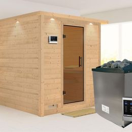 Karibu Sauna Mojave, 9 kW ext. Steuerung Easy Finnisch, Ganzglast&uuml;r,graphit,mit Dachkranz