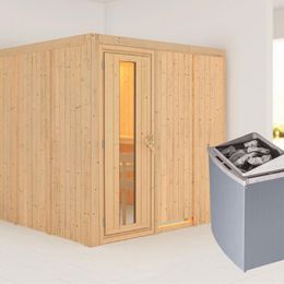 Karibu Sauna Rodin, 9 kW int. Steuerung, Holzt&uuml;r mit Isolierglas,Klarglas,ohne Dachkranz