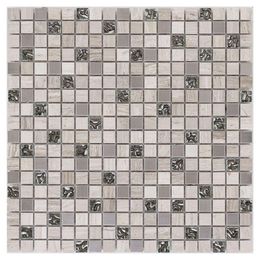 Wellker Kombimosaik Naturstein Metall Glas Grau Marmor Gau Edelstahl 30x30 cm Mosaikfliesen 8 mm, 1 Pack g&uuml;nstig