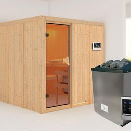 Karibu Sauna Rodin, 9 kW ext. Steuerung Easy Finnisch, bronziert,Ganzglast&uuml;r,ohne Dachkranz