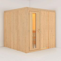Karibu Sauna Rodin, ohne Ofen, Holzt&uuml;r mit Isolierglas,Klarglas,ohne Dachkranz