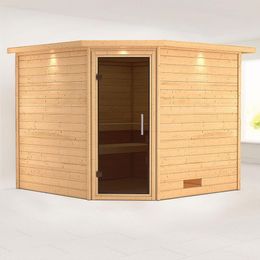 Karibu Woodfeeling Sauna Leona, ohne Ofen, Ganzglast&uuml;r,graphit,mit Dachkranz
