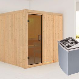 Karibu Sauna Rodin, 9 kW int. Steuerung, Ganzglast&uuml;r,graphit,ohne Dachkranz