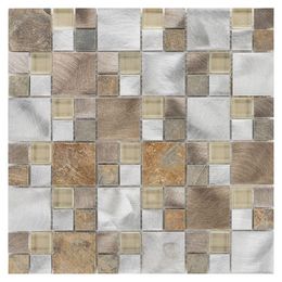 Wellker Kombimosaik Glas Naturstein Metall Silver Beige Grey 30x30 cm Mosaikfliesen 8 mm, 1 Pack g&uuml;nstig