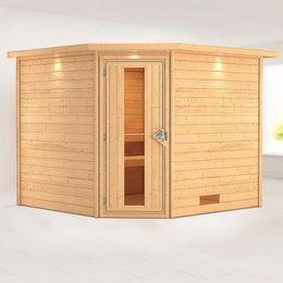 Karibu Woodfeeling Sauna Leona, ohne Ofen, Holzt&uuml;r mit Isolierglas,Klarglas,mit Dachkranz