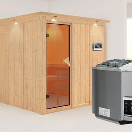 Karibu Sauna Rodin, 9 kW ext. Steuerung Easy Bio, bronziert,Ganzglast&uuml;r,mit Dachkranz