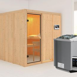Karibu Sauna Rodin, 9 kW ext. Steuerung Easy Bio, bronziert,Ganzglast&uuml;r,ohne Dachkranz