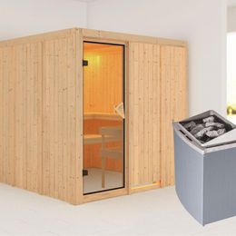 Karibu Sauna Rodin, 9 kW int. Steuerung, bronziert,Ganzglast&uuml;r,ohne Dachkranz