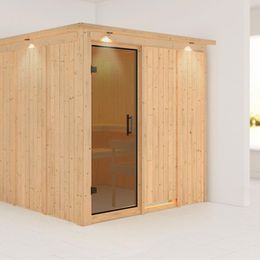 Karibu Sauna Rodin, ohne Ofen, Ganzglast&uuml;r,graphit,mit Dachkranz