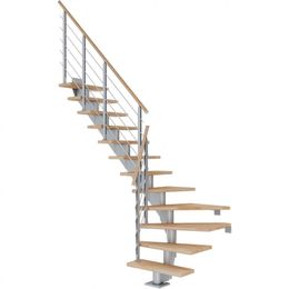Dolle Mittelholmtreppe Hamburg, inkl. einseitigem Designgel&auml;nder, Design (perlgrau), 1/4 gewendelt,278 cm - 322 cm,85 cm,Buche, ge&ouml;lt
