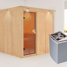 Karibu Sauna Rodin, 9 kW int. Steuerung, bronziert,Ganzglast&uuml;r,mit Dachkranz