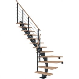 Dolle Mittelholmtreppe Hamburg, inkl. einseitigem Designgel&auml;nder, Design (anthrazit), 1/4 gewendelt,240 cm - 279 cm,85 cm,Eiche wei&szlig;, ge&ouml;lt