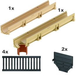Aco Komplett Set Euroline 2.0, 2 m, Ablauf,B 125 (12,5 to),mit Gussrost