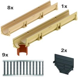 Aco Komplett Set Euroline 2.0, 9 m, A 15 (1,5 to),Ablauf,mit Stegrost