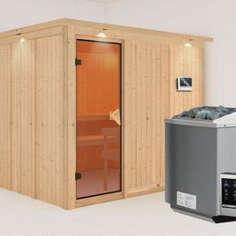 Karibu Sauna Gobin, 9 kW ext. Steuerung Easy Bio, bronziert,Ganzglast&uuml;r,mit Dachkranz