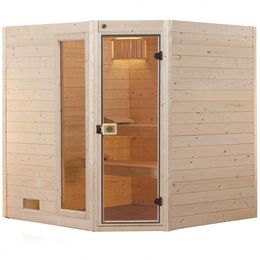 Weka Massivholz Sauna VALIDA Eck Sparset, mit 7,5 kW BioS Ofen, 189x172 cm,Glast&uuml;r & Fensterelement