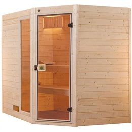Weka Massivholz Sauna VALIDA Eck Sparset, mit 9,0 kW Klassikofen, 239x189 cm,Glast&uuml;r & Fensterelement