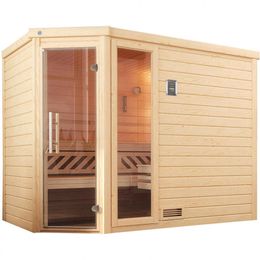 Weka Premium Massivholz Sauna TURKU Sparset, mit 7,5 kW BioS Ofen, 248x198 cm,Glast&uuml;r & Fensterelement