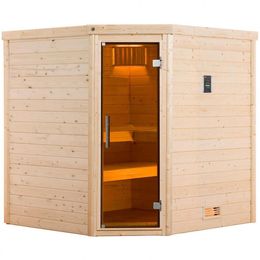 Weka Premium Massivholz Sauna TURKU Sparset, mit 7,5 kW BioS Ofen, 198x198 cm,Glast&uuml;r