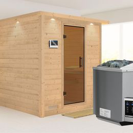 Karibu Sauna Mojave, 9 kW ext. Steuerung Easy Bio, Ganzglast&uuml;r,graphit,mit Dachkranz