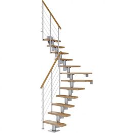 Dolle Mittelholmtreppe Dublin, inkl. einseitigem Gel&auml;nder, Edelstahl (perlgrau), 1/4 gewendelt,259 cm - 315 cm,65 cm,Eiche