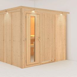 Karibu Sauna Gobin, ohne Ofen, Holzt&uuml;r mit Isolierglas,Klarglas,mit Dachkranz