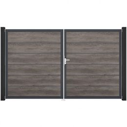 GroJa Doppeltor BasicLine Premium PVC-Steckzaun Monument Oak , DIN Rechts, Anthrazit DB 703