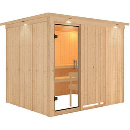 Karibu Sauna Gobin, ohne Ofen, Ganzglast&uuml;r,Klarglas,mit Dachkranz