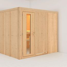 Karibu Sauna Gobin, ohne Ofen, Holzt&uuml;r mit Isolierglas,Klarglas,ohne Dachkranz