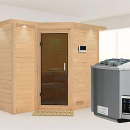 Karibu Sauna Sahib 2, 9 kW ext. Steuerung Easy Bio, Ganzglast&uuml;r,graphit,mit Dachkranz